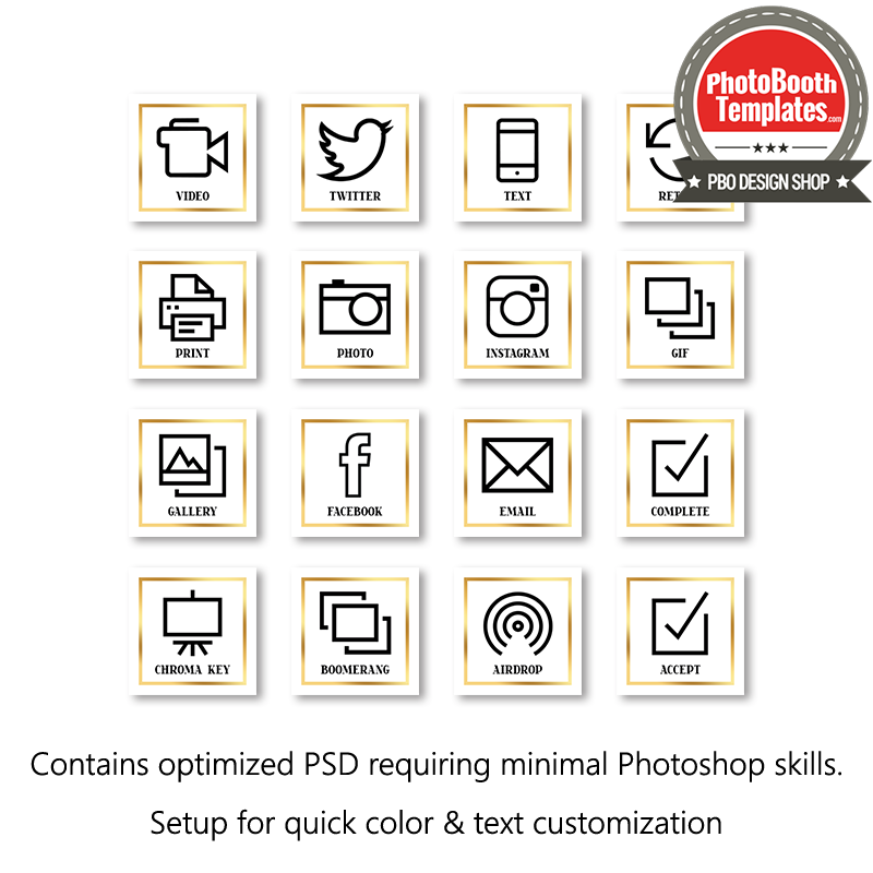 Geometric Floral Heart Buttons Set Photo Booth Templates