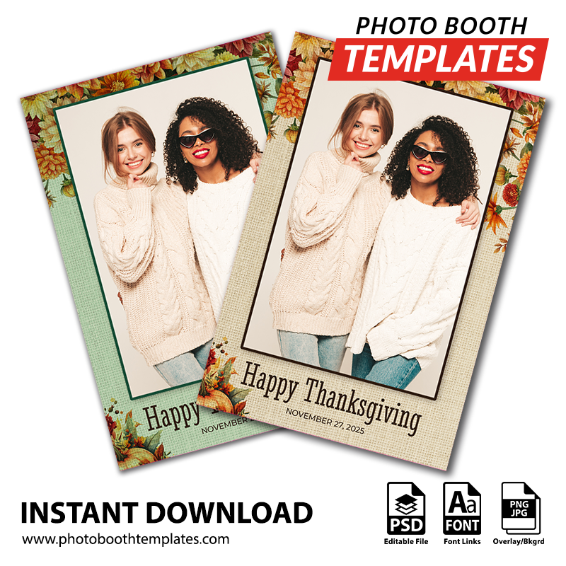 Cozy Thanksgiving Portrait Photo Booth Templates