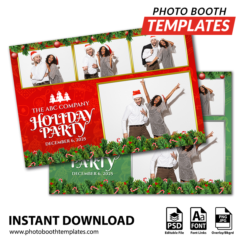 Holiday Garland 4-pose Postcard Photo Booth Templates