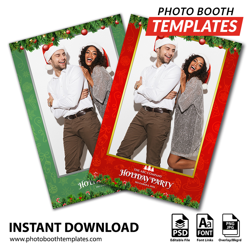 Holiday Garland Portrait Photo Booth Templates
