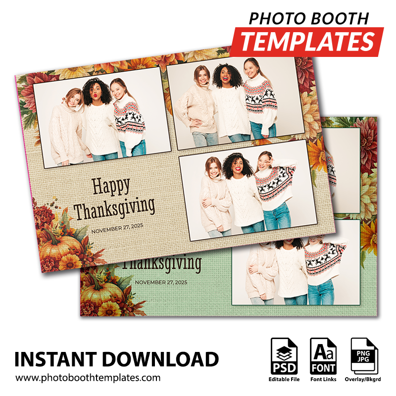 Cozy Thanksgiving 3-pose Postcard Photo Booth Templates
