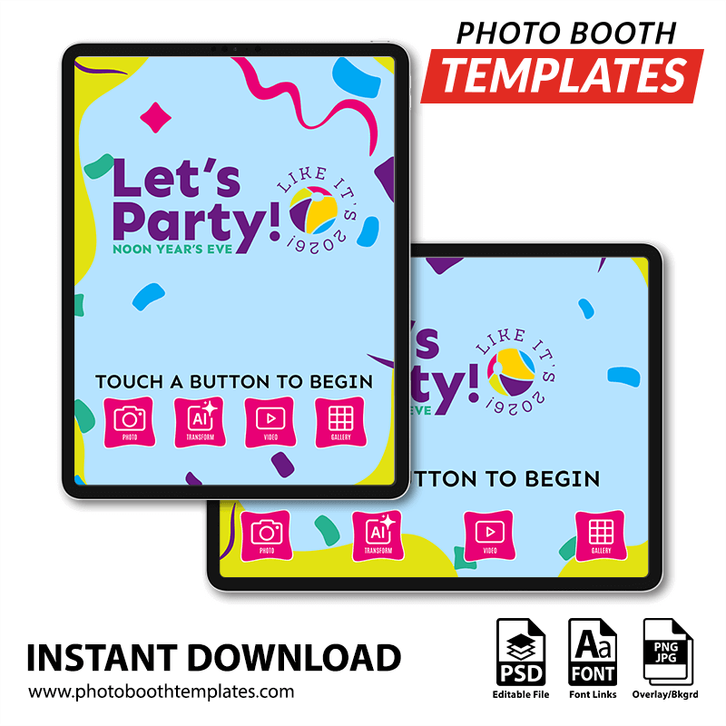 Noon Year's Eve IPad Welcome Screens Photo Booth Templates